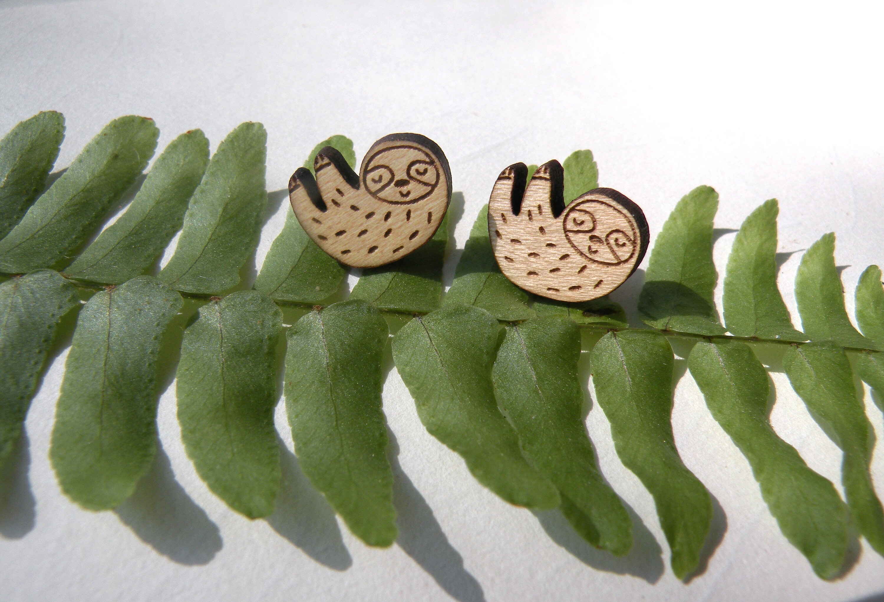 Wood Sloth Earrings Stud Earrings Cute Cat Post Stud - Etsy