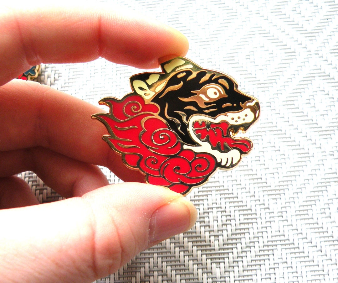 Black Tiger Enamel Pin, Lapel Pin, Brooch Pin 1.5 Inch, Cat, Tiger ...