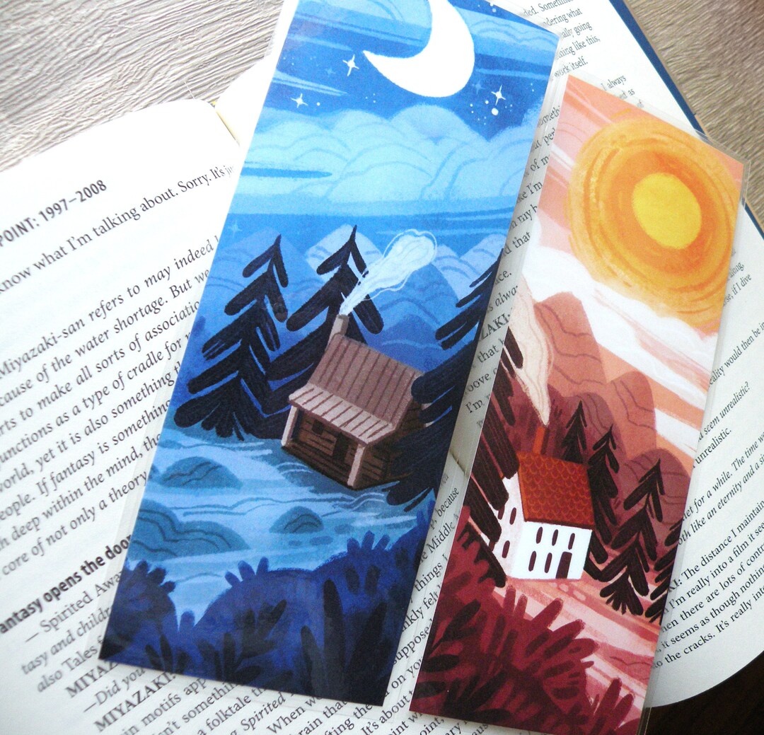 Night and Day Cabin Bookmarks, Cozy Cabin Bookmark, Artistic Bookmark ...