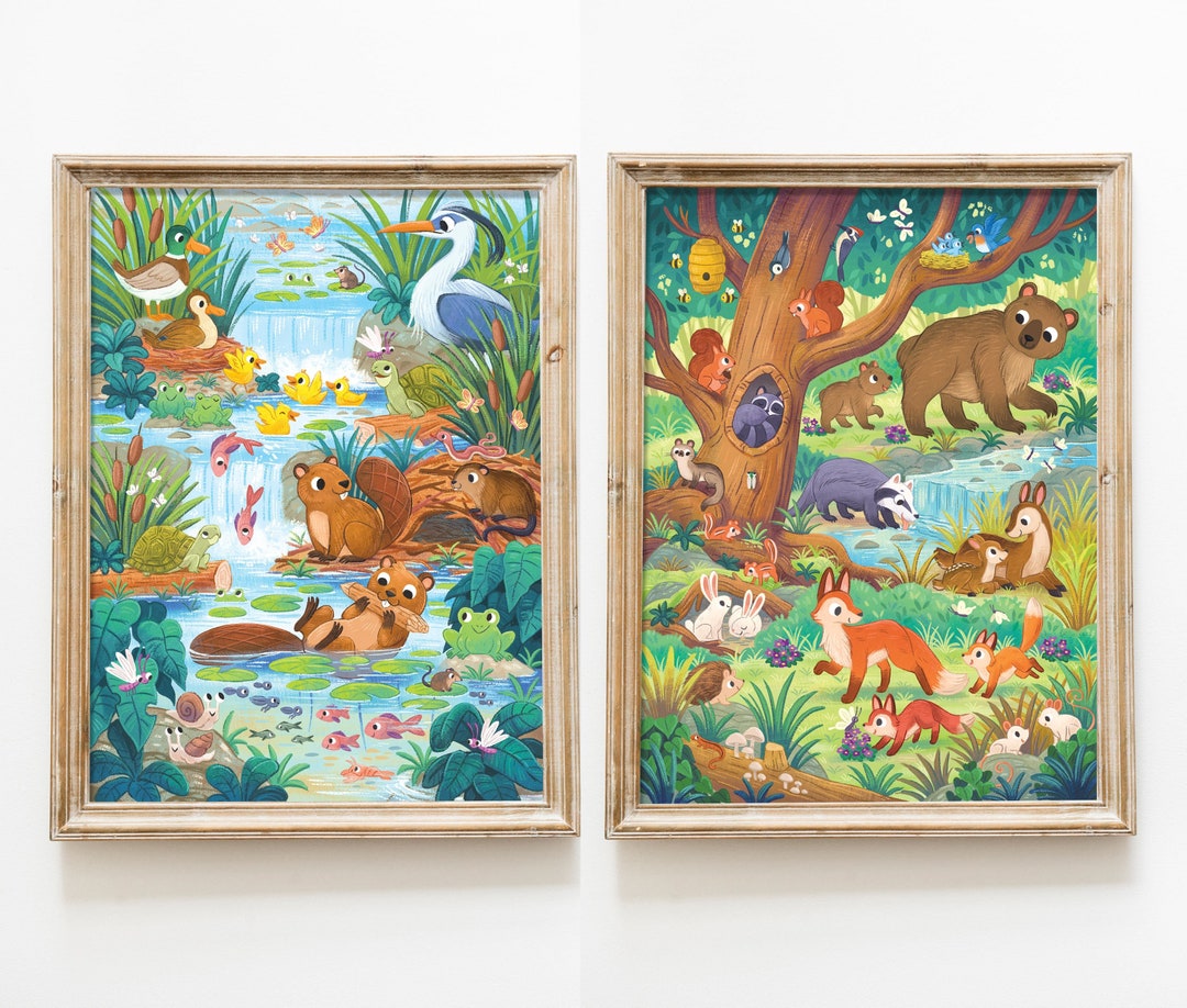 Juego de láminas artísticas de animales del bosque y del estanque: 8,5 ...