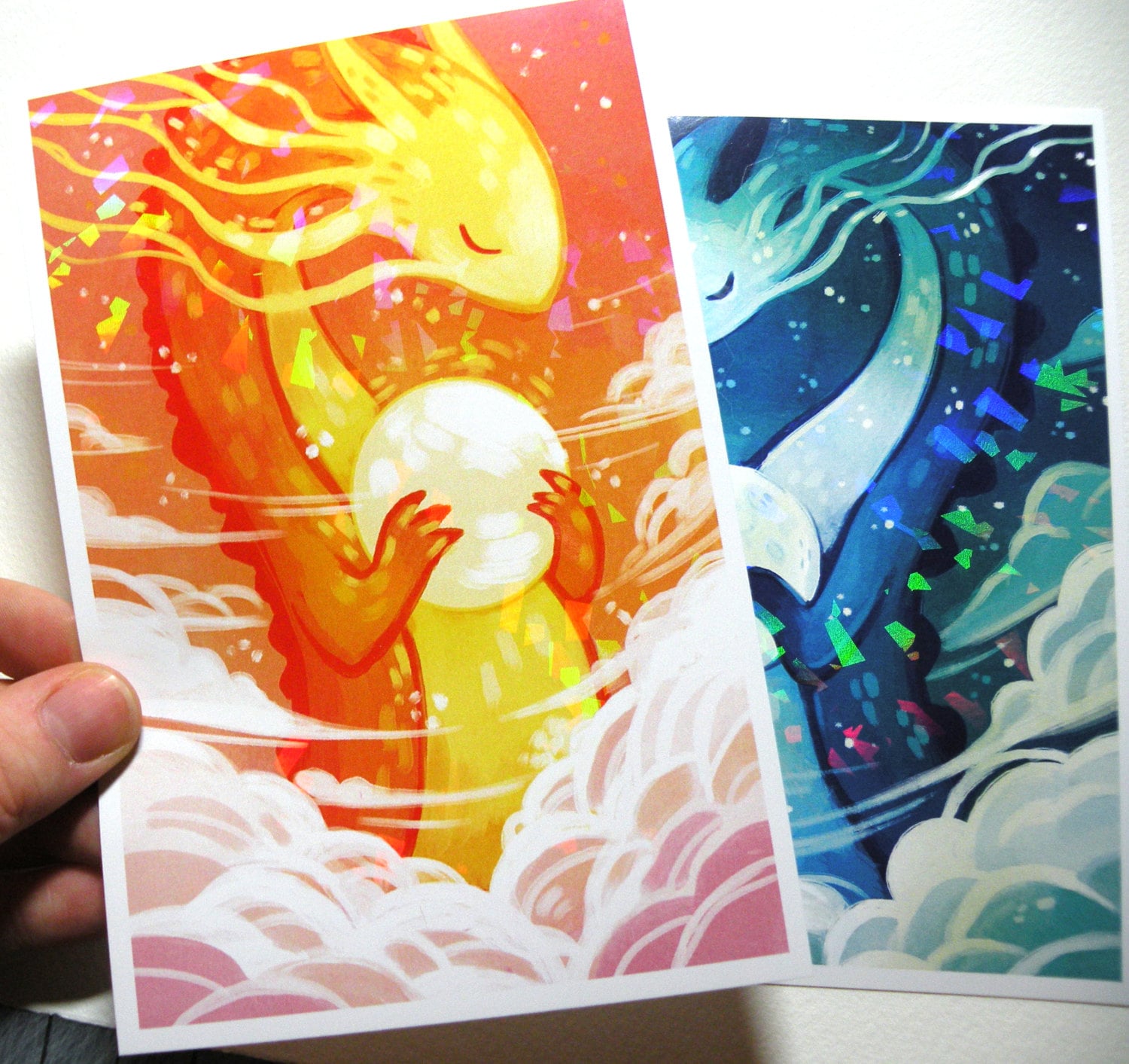 Holographic Prism Sun & Moon Dragon Print Illustrated Art - Etsy Canada