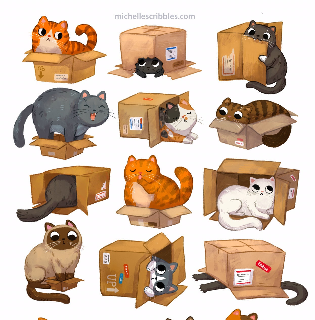 Cats in Boxes Illustration Print 8by10 8.5 by 11 Wall Art - Etsy Canada