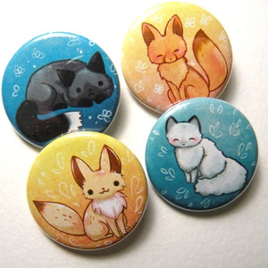 Fox Pinned-back Button Pack: Fox Pins, Animal, Pets, Kawaii, Gift ...