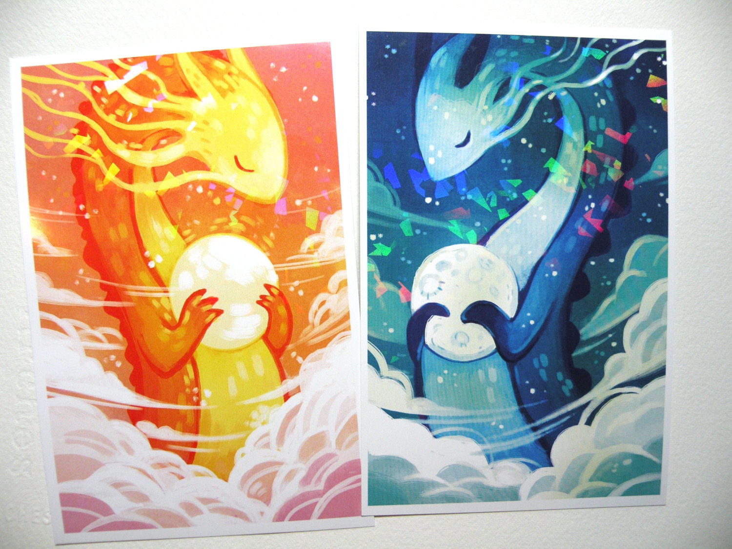 Holographic Prism Sun & Moon Dragon Print Illustrated Art | Etsy Canada