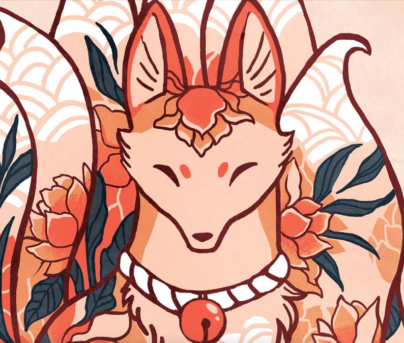 Fox kitsune spirit print nine-tails 8 by 10 8.5 by 11 art | Etsy