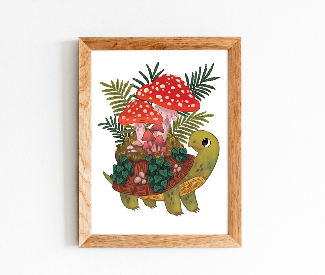 Mushroom Plant Turtle Illustration Print 8by10 8.5 by 11 | Etsy