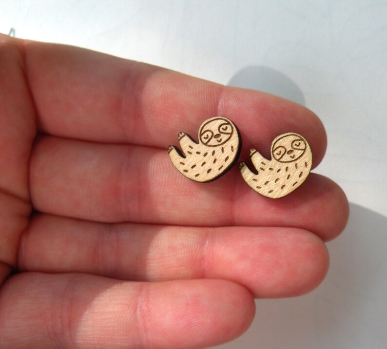 Wood Sloth Earrings Stud Earrings Cute Cat Post Stud - Etsy