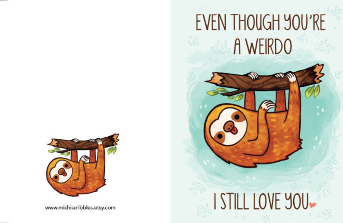 Funny Weird Sloth Card Anniversary Card Valentines Day Card | Etsy