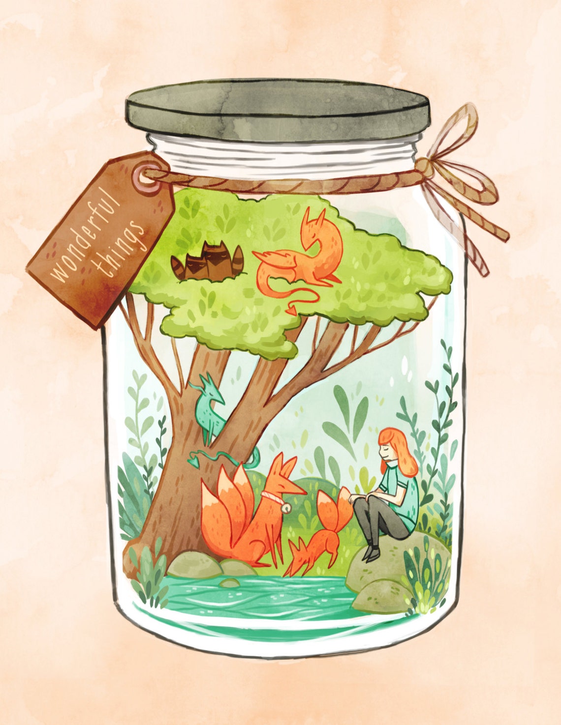 Wonderful things print 8.5 by 11 illustration dragons foxes | Etsy