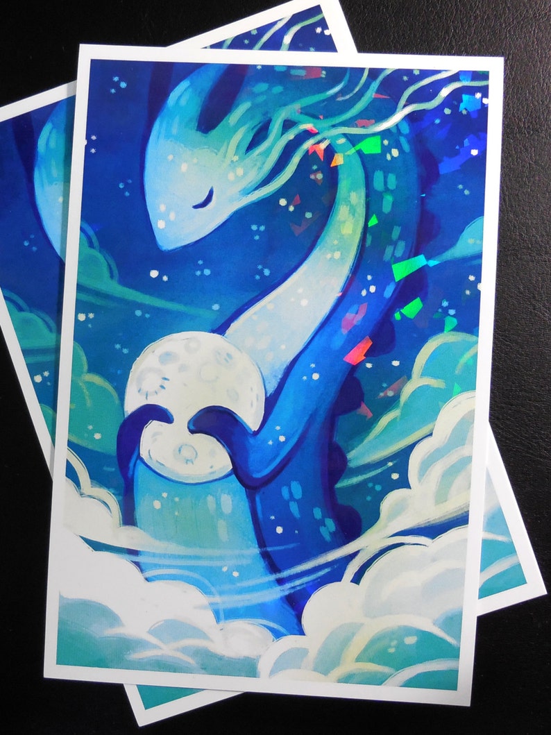 Holographic Prism Sun & Moon Dragon Print Illustrated Art - Etsy Canada