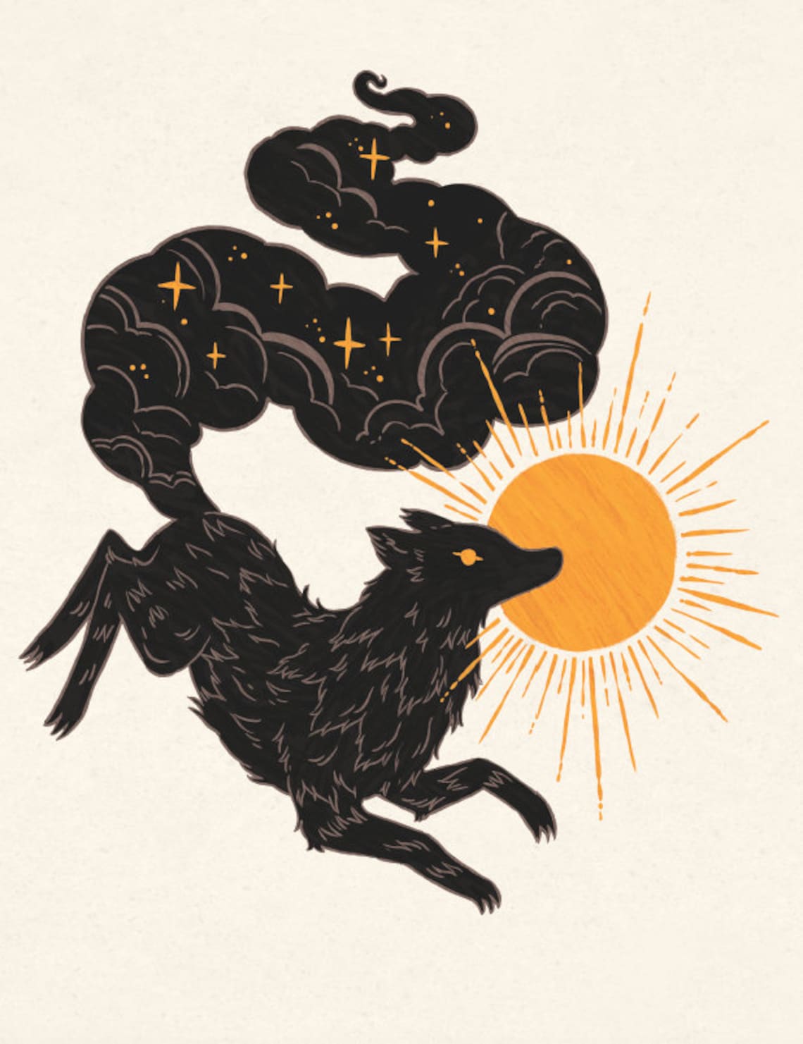 Black Wolf Eclipse Illustrated Artwork Wall Art Wolf - Etsy