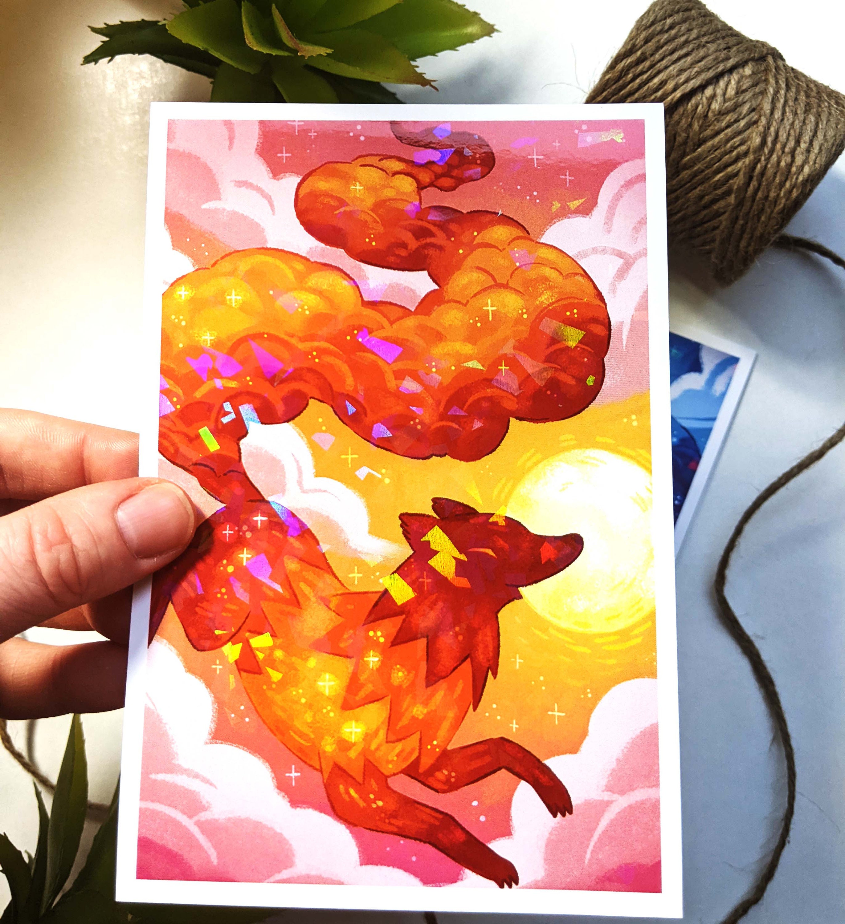 Holographic Sun & Moon Wolf Prints Illustrated Artwork | Etsy