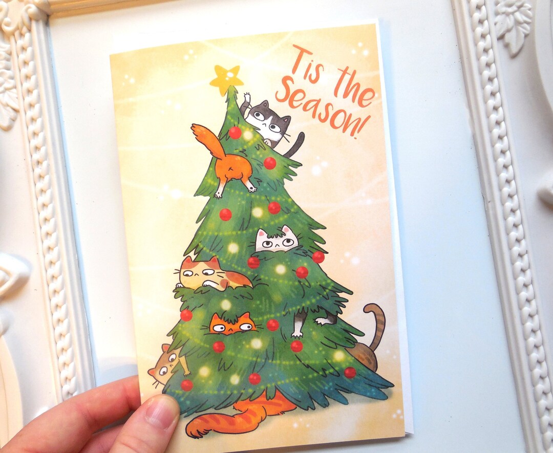 Holiday Christmas Cat Card, Cute Cards, Greeting Card, Funny Card ...