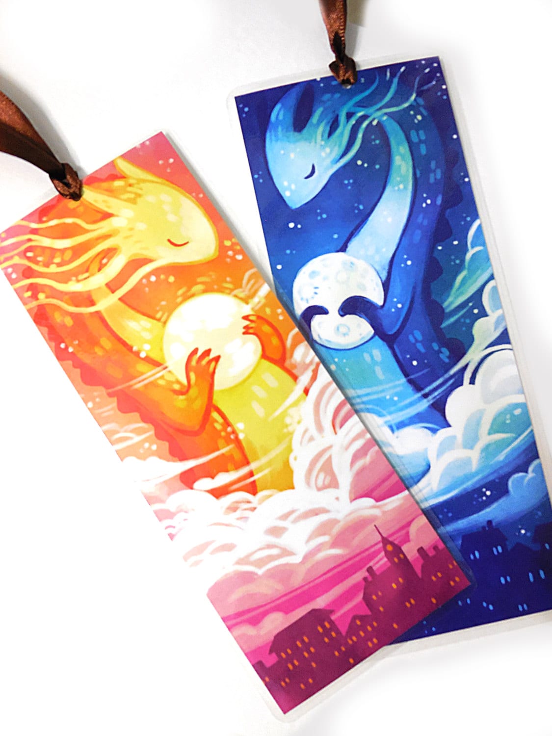 Sun & Moon Dragon Bookmarks Illustrated bookmark unique | Etsy