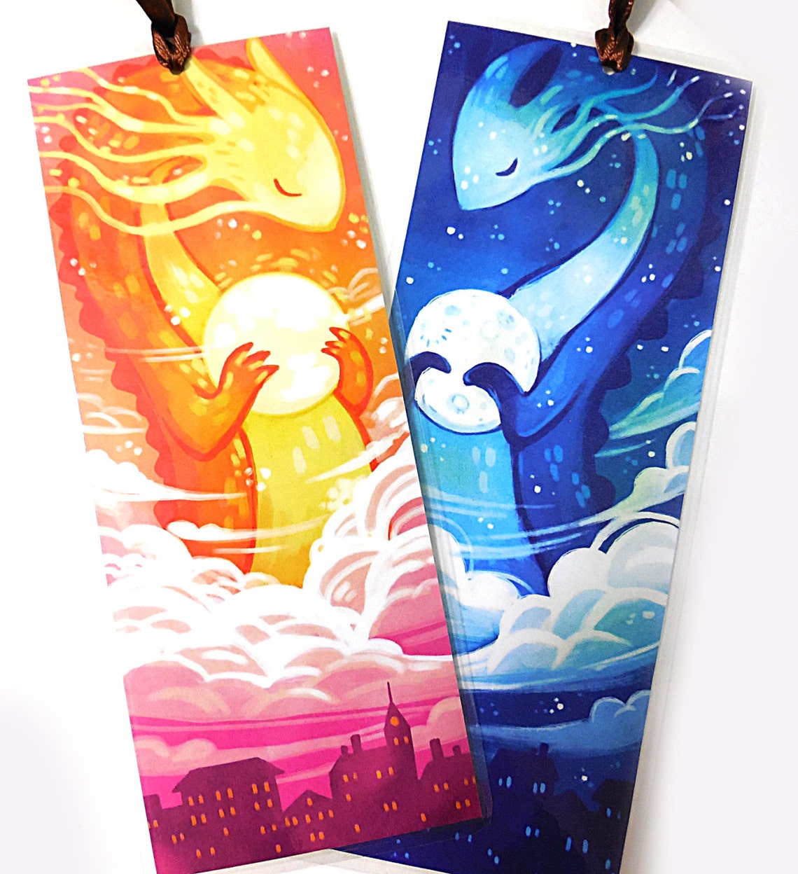 Sun & Moon Dragon Bookmarks Illustrated Bookmark Unique - Etsy