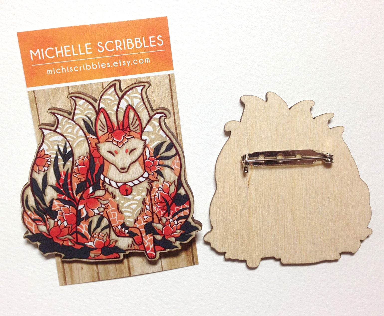 Fox Ninetails Pin. Fox Pin. Fox Brooch. Wood Brooch. Wood Pin. | Etsy