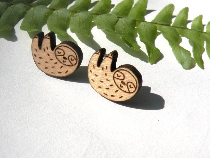 Wood Sloth Earrings Stud Earrings Cute Cat Post Stud - Etsy