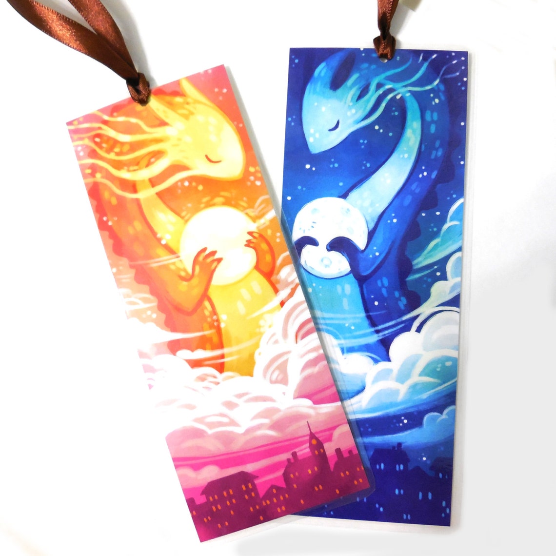 Sun & Moon Dragon Bookmarks Illustrated Bookmark Unique - Etsy