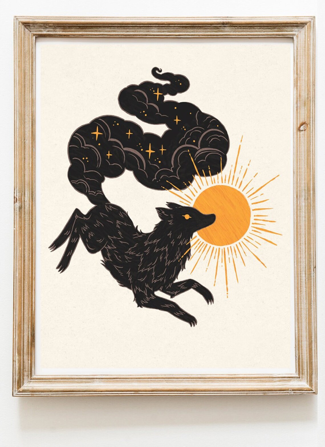 Black Wolf Eclipse Illustrated Artwork Wall Art Wolf - Etsy