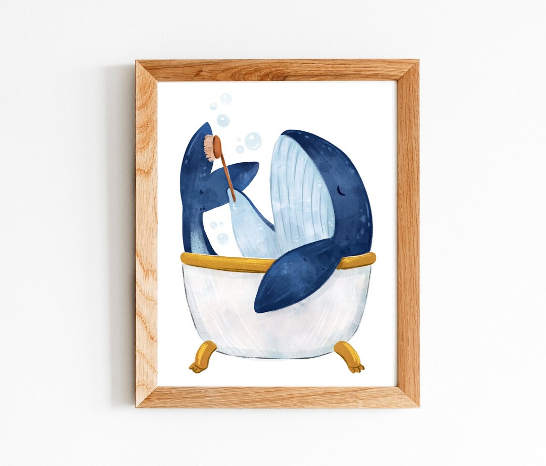Whale in Bathtub, Bathroom Art Print, Washroom Art 8by10, 8.5 by 11 ...