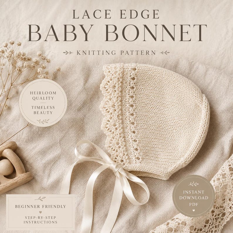 Modèle de bonnet bébé tricoté en PDF | Bonnet à bordure en dentelle ...