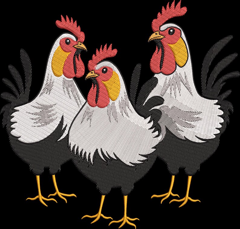 Chicken Trio Embroidery Design, Homestead Rooster Machine Embroidery ...