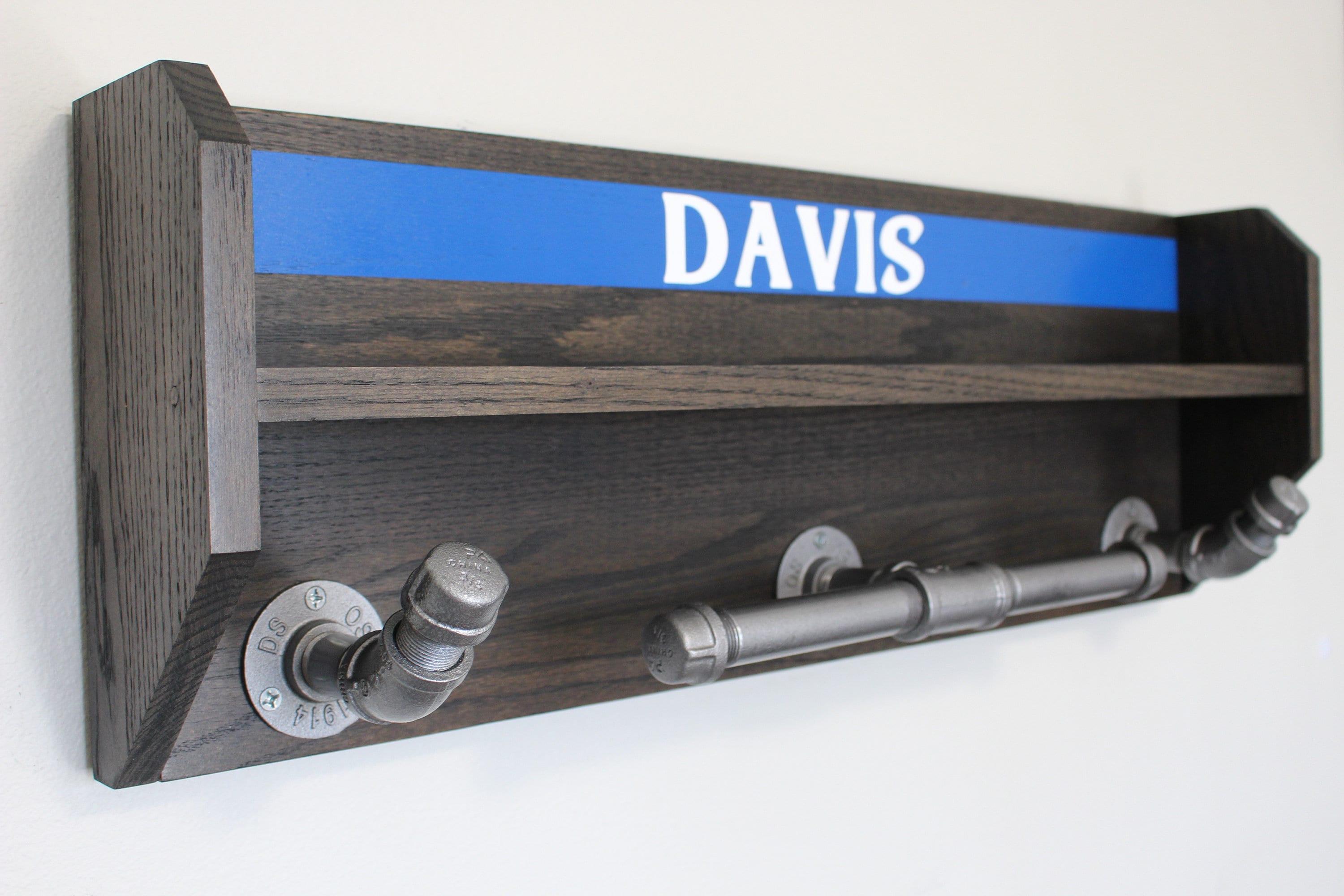 Large Oak Wall Mounted Police Duty and Tactical Gear Rack Thin Blue ...