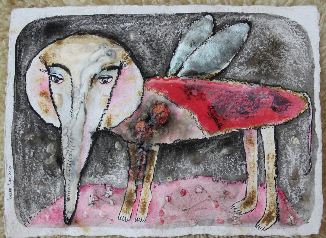 ORIGINAL Art Painting - Pink Elephant - Mixed Technique - Etsy