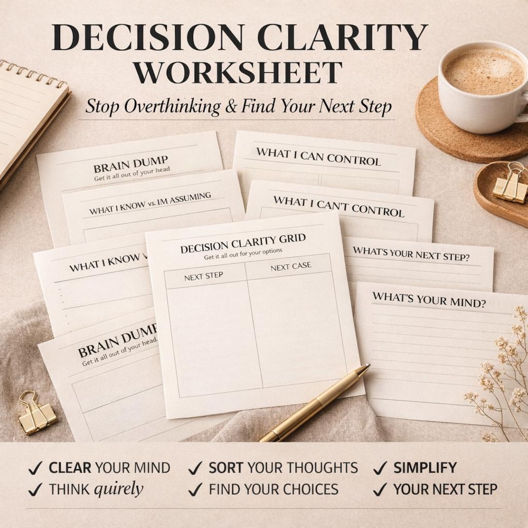 Decision Clarity Worksheet Printable to Stop Overthinking and Reduce ...