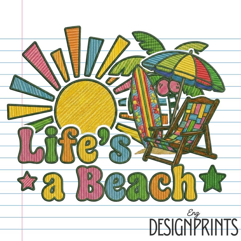 Retro Faux Embroidery Beach Design, Summer Surfboard Art (digital ...