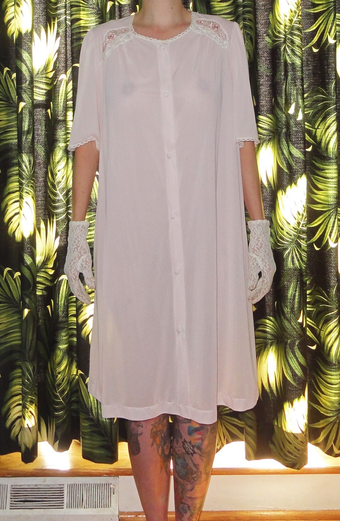 Vintage Pink Lorraine Lingerie Nightgown L Lace Pinup Retro Sleepwear ...