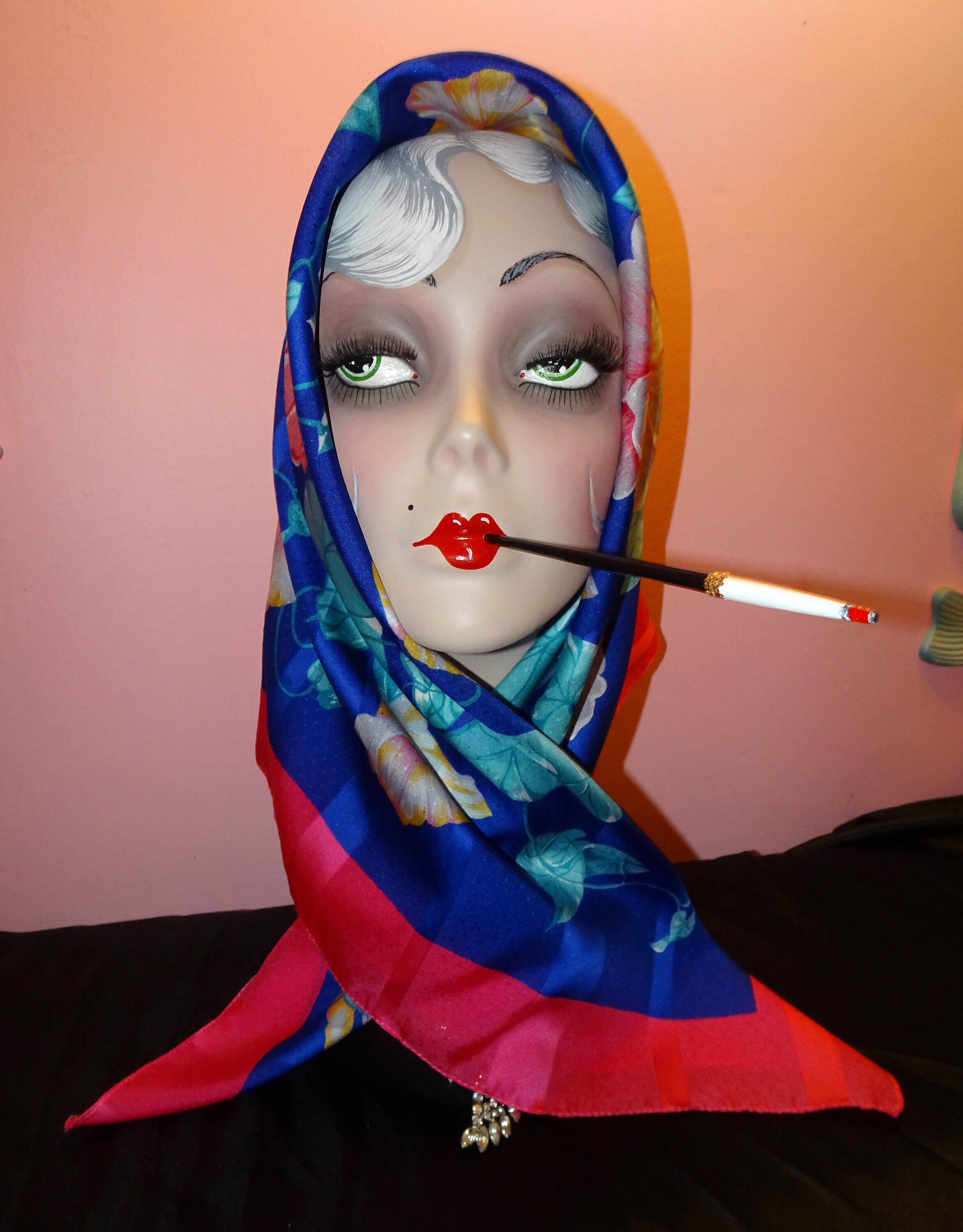 Vintage Blue & Pink Extra Large Floral Scarf Neck Scarve Pinup | Etsy