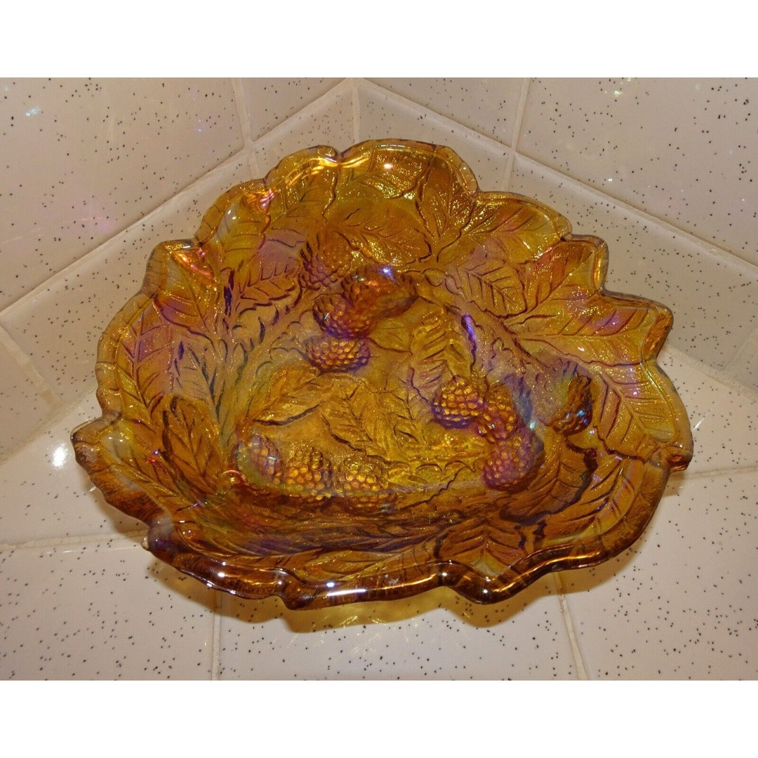 Vintage Triangle Shaped Carnival Glass Blackberry Designed Candy Dish ...