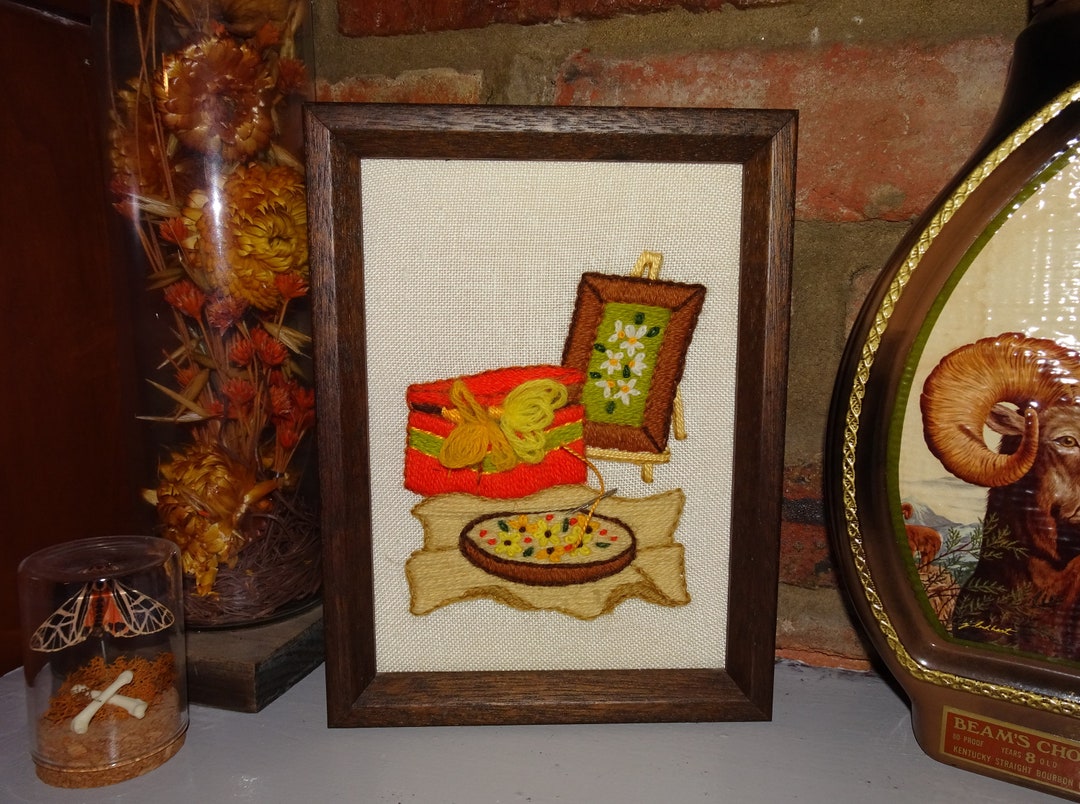 Vintage Framed Needlepoint, Hoop Art Embroidery Sewing - Etsy