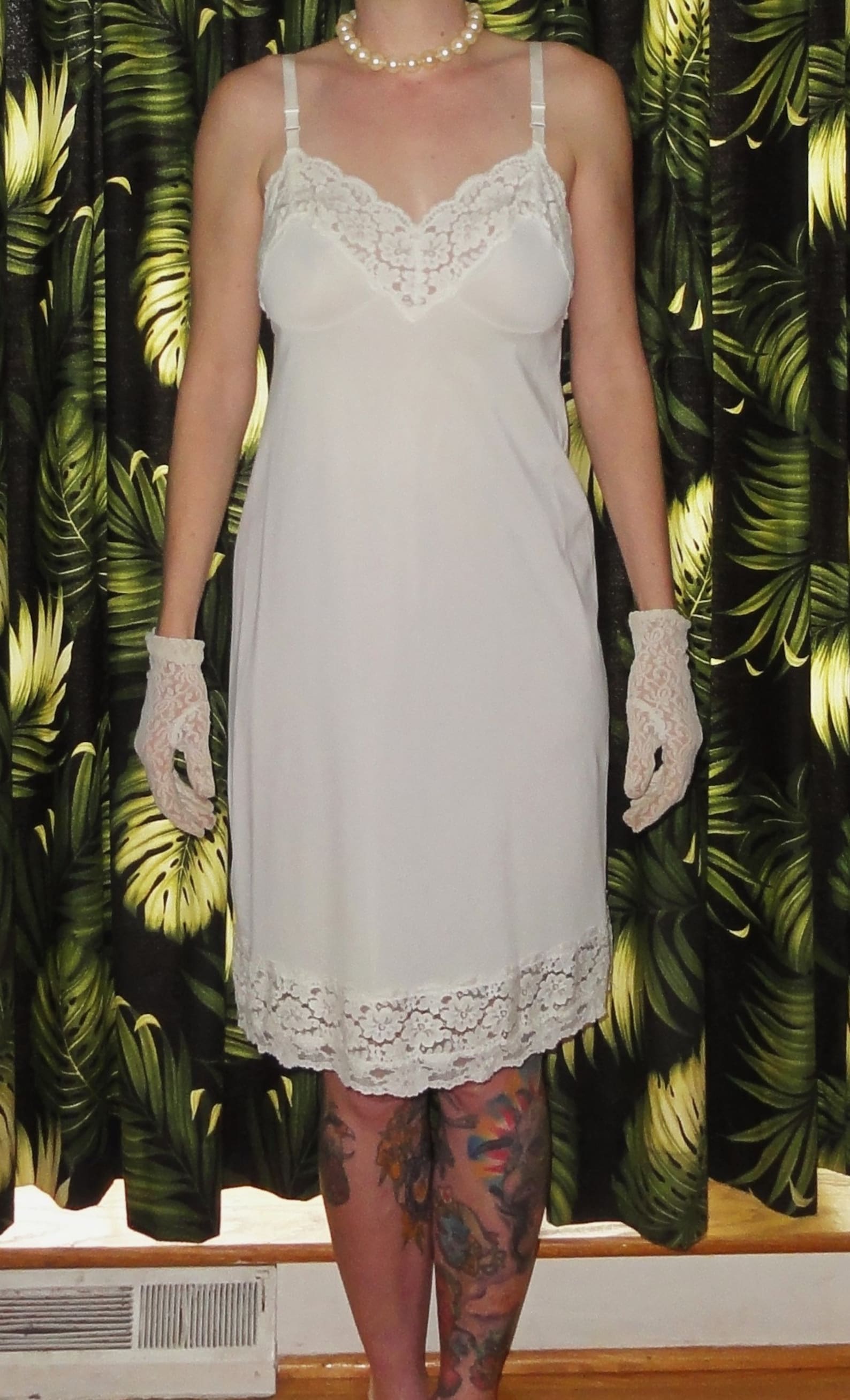 Vintage White Shadowline Slip 36 Pinup Retro Undergarment Lace Etsy