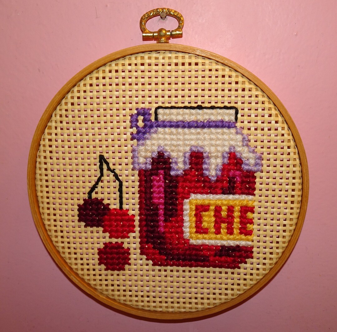 Vintage Needlepoint Hoop Art Cherries - Etsy Polska