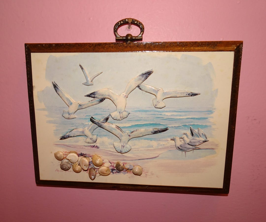 Vintage Phyllis Howard Paper Art Seagulls Beach & Shells Wall Hanging ...