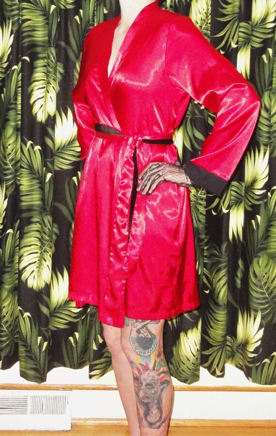 Vintage Red & Black Robe M to L Sleepwear Pinup Retro - Etsy