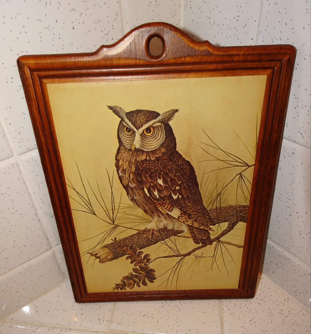 Vintage E Rambow Great Horned Owl Art on Wood Wall Hanging - Etsy