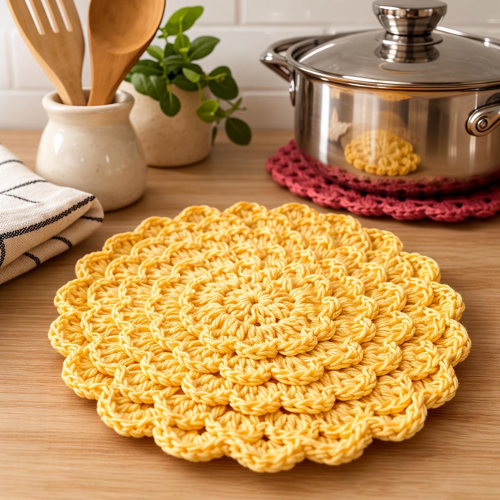Crochet Flower Hot Pad Pattern PDF | Round Trivet DIY | Kitchen ...