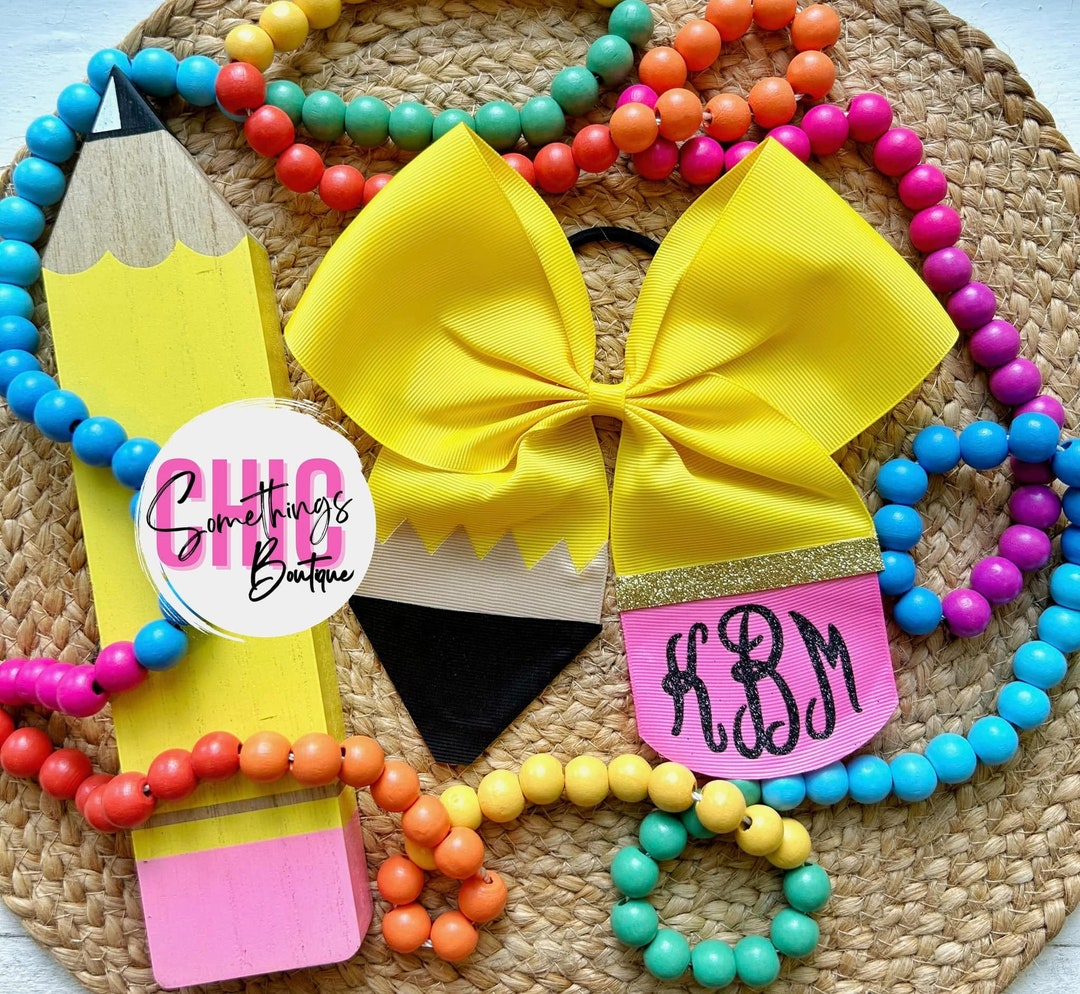 Monogrammed Pencil Hair Bow, Back to School Bow, Pencil Bow ...