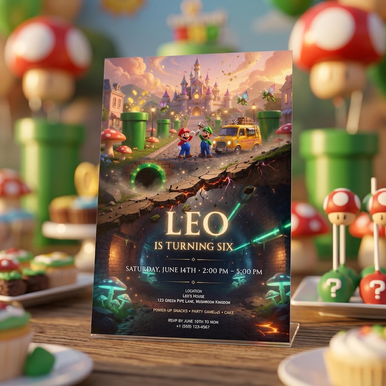 Super Mario Inspired Birthday Invitation, Fantasy Adventure Party ...