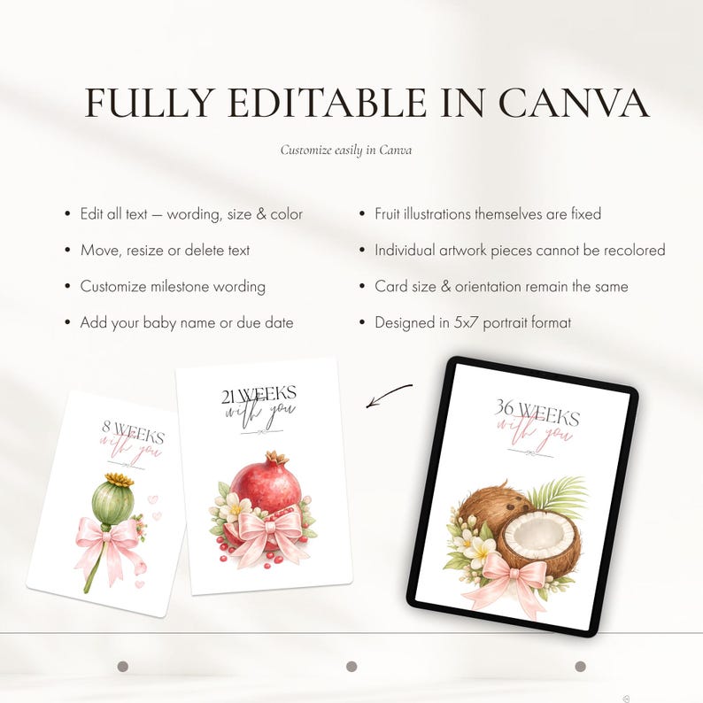 Editable Pregnancy Milestone Cards, Fruit Weekly Bump Photo Tracker ...