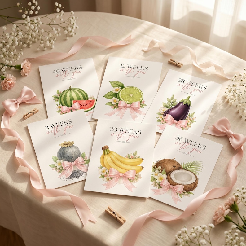 Editable Pregnancy Milestone Cards, Fruit Weekly Bump Photo Tracker ...