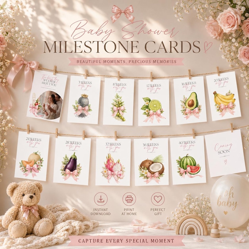 Editable Pregnancy Milestone Cards, Fruit Weekly Bump Photo Tracker ...