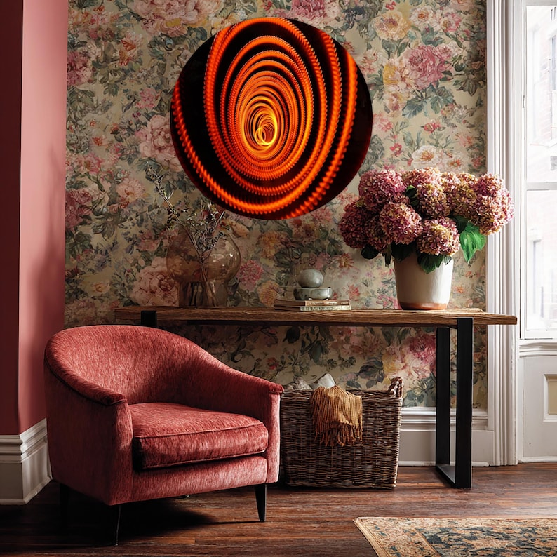 Red Spiral Optical Illusion Glass Art, Modern Abstract Wall Decor, UV ...