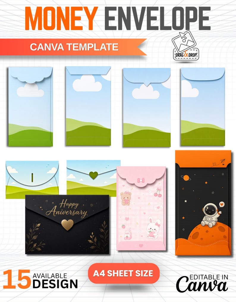 Money Envelope Template Bundle Canva Editable, Cash Gift Holder ...