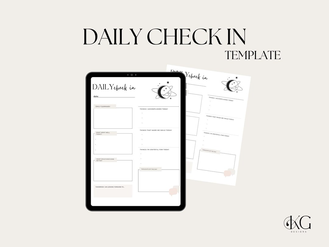 Daily Check-in Template | Daily Reflection for Digital Planners ...
