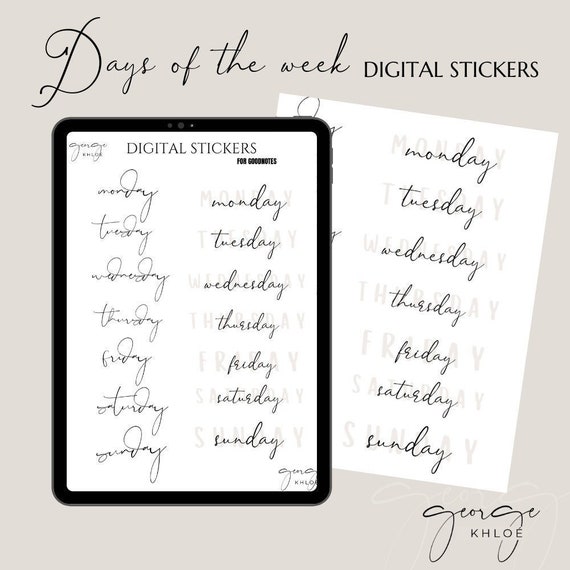 Digital Stickers for Planners Goodnotes Weekdays Digital - Etsy
