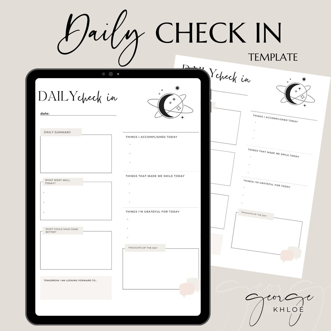 Daily Check-in Template Daily Reflection for Digital - Etsy